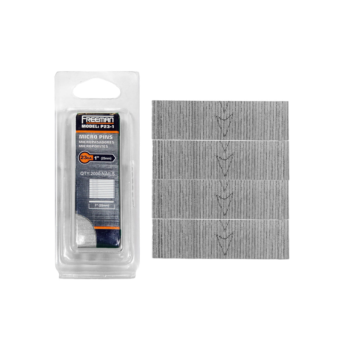 23-Gauge 1" Glue Collated Headless Micro Pins (2000 Count) – Freeman Tools