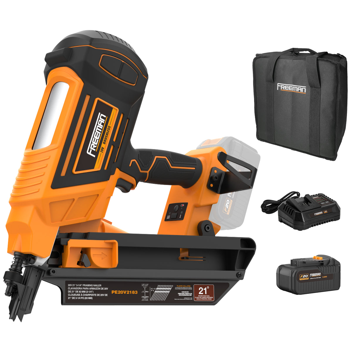 20V Cordless and Brushless 21 Degree 3-1/4" Framing Nailer – Freeman Tools