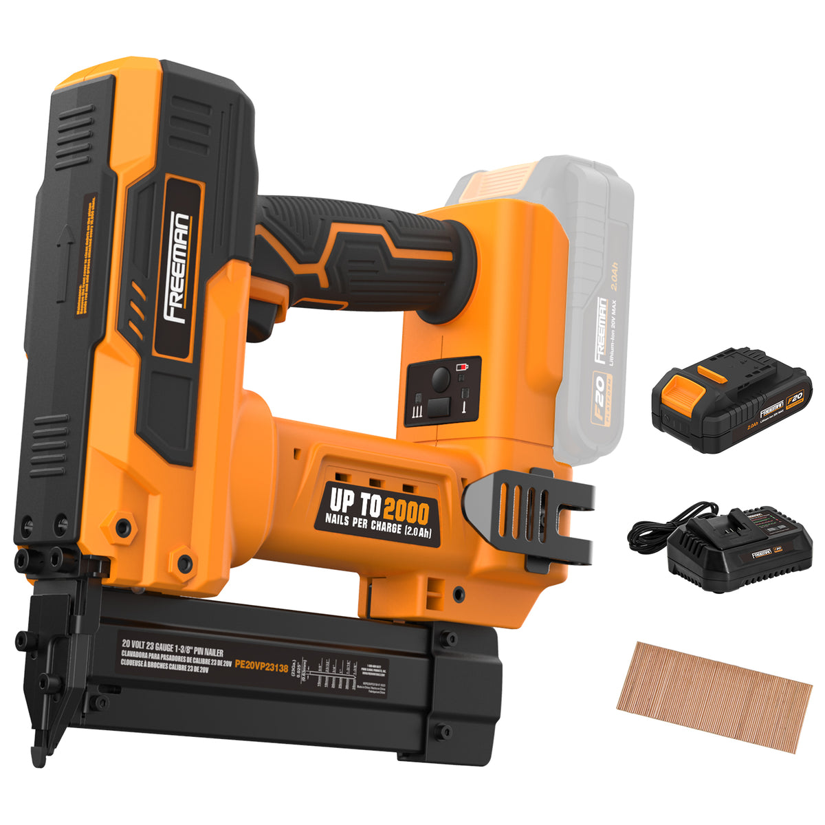 20V Cordless 23-Gauge 1-3/8" Pin Nailer Kit – Freeman Tools