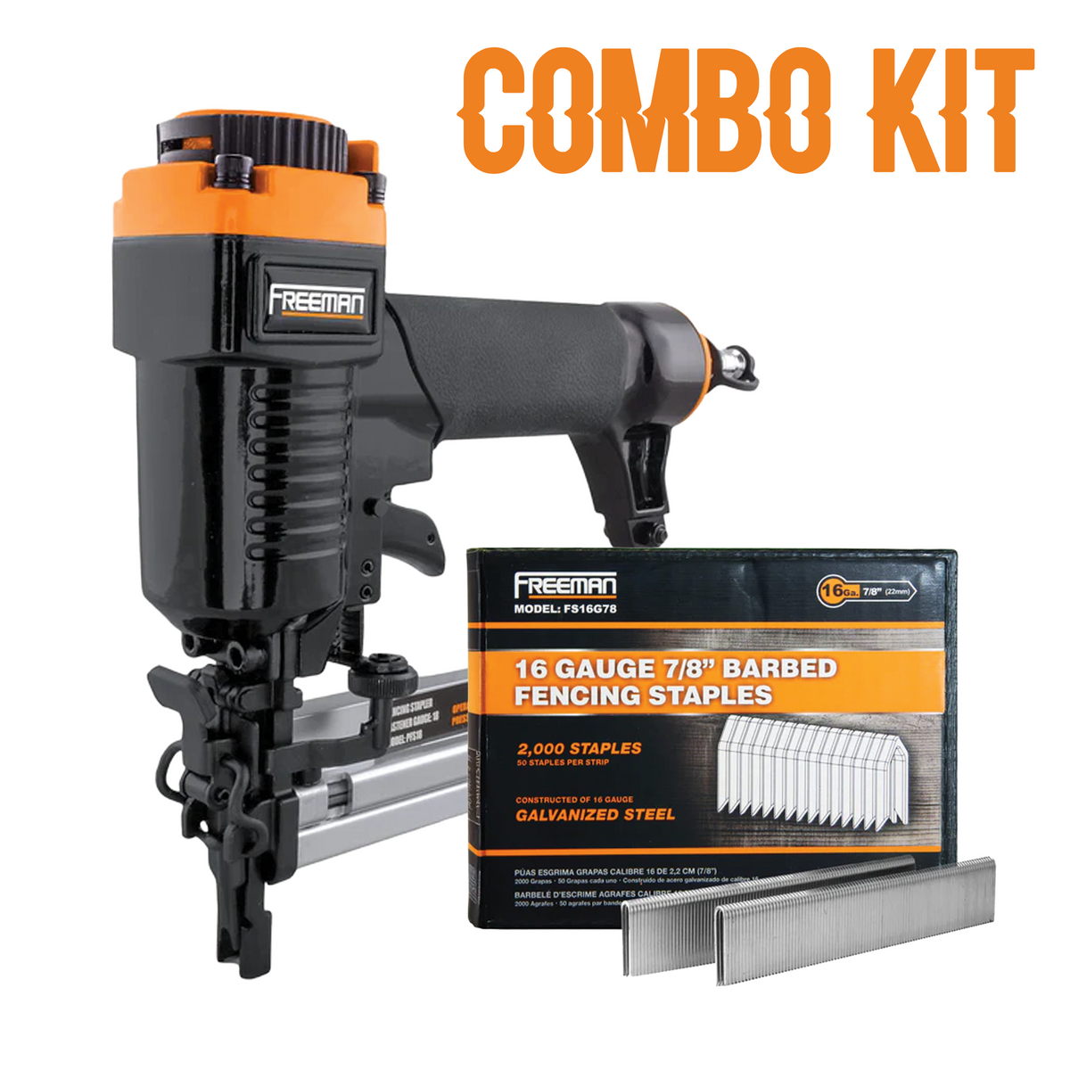 Pneumatic 18-Gauge Fencing Stapler + 7/8" Staples (5000) Kit – Freeman ...