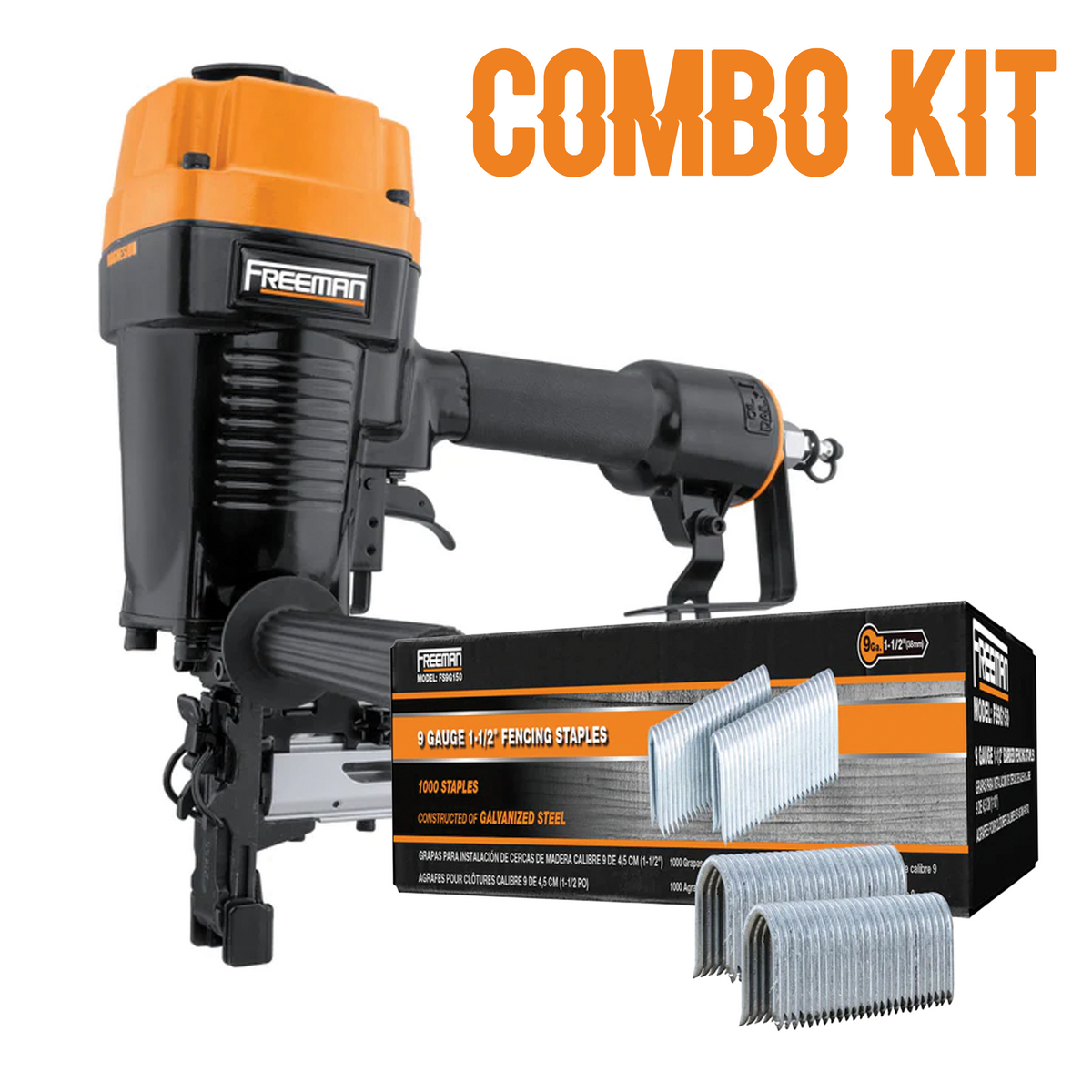 Pneumatic 9-Gauge Fencing Stapler + 1-1/2" Fencing Staples (1000) Kit ...